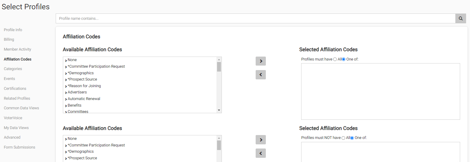 Breakdown of the Profile Selector Tabs – MemberClicks Trade