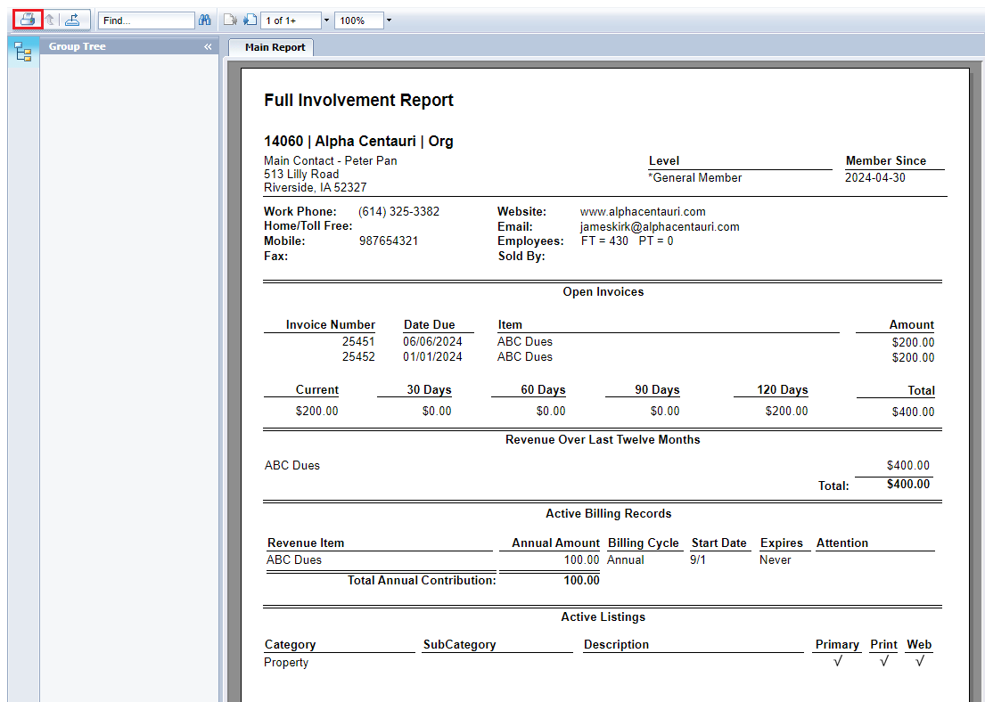 Profile Full Involvement Report – MemberClicks Trade