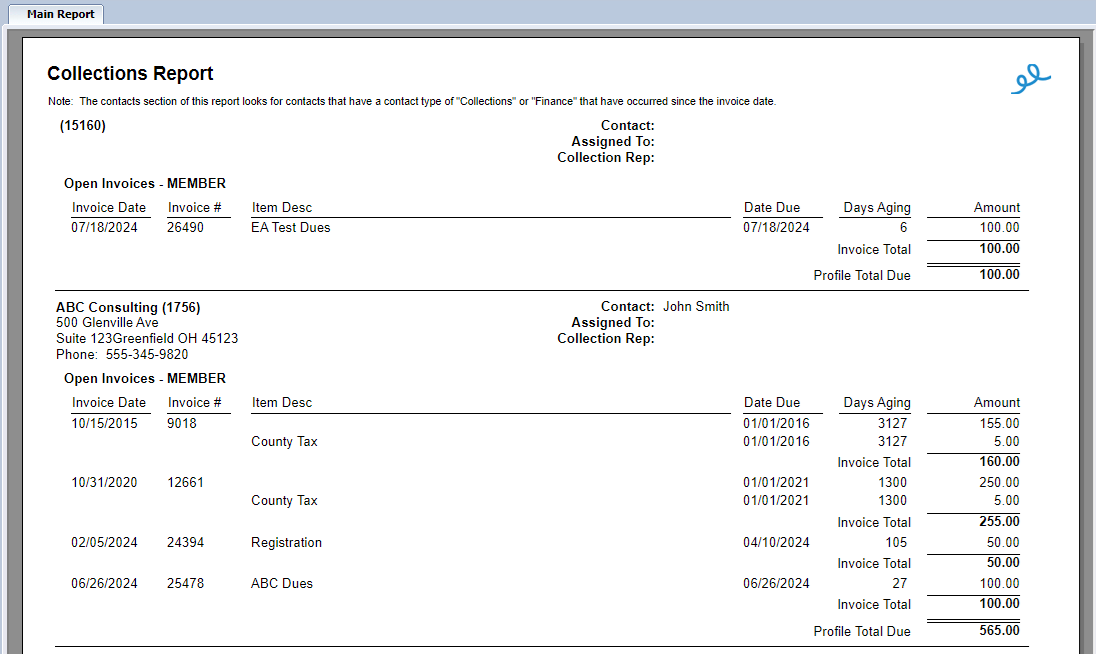 Collections Report – MemberClicks Trade